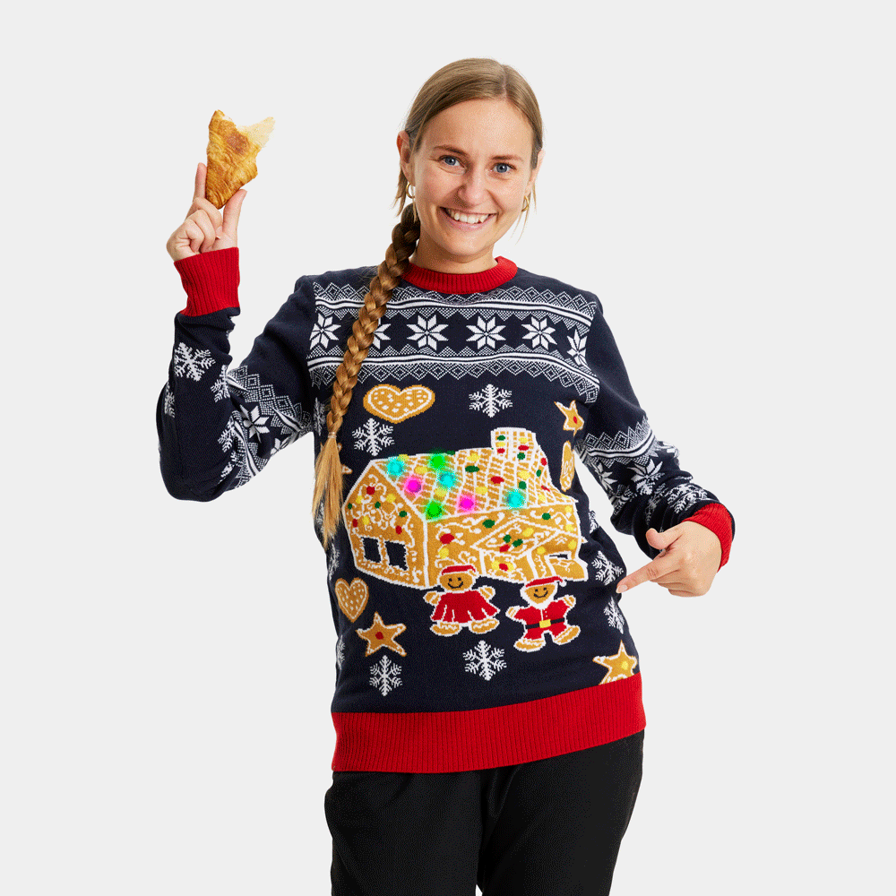 LED light-up Family Ugly Christmas Sweater with Gingerbread House ...